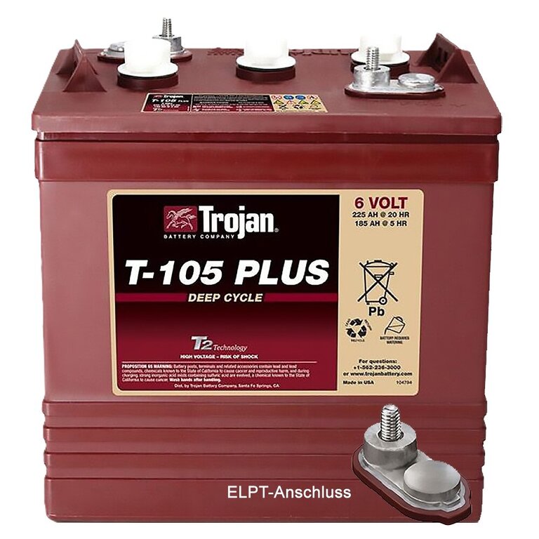 Trojan T-105 Plus | 6V 225Ah | mit ELPT-Anschluss - Schulte Akkushop